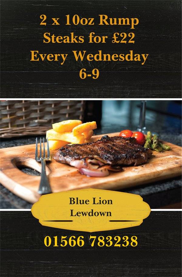 Menu at Blue Lion Inn pub & bar, Lewdown