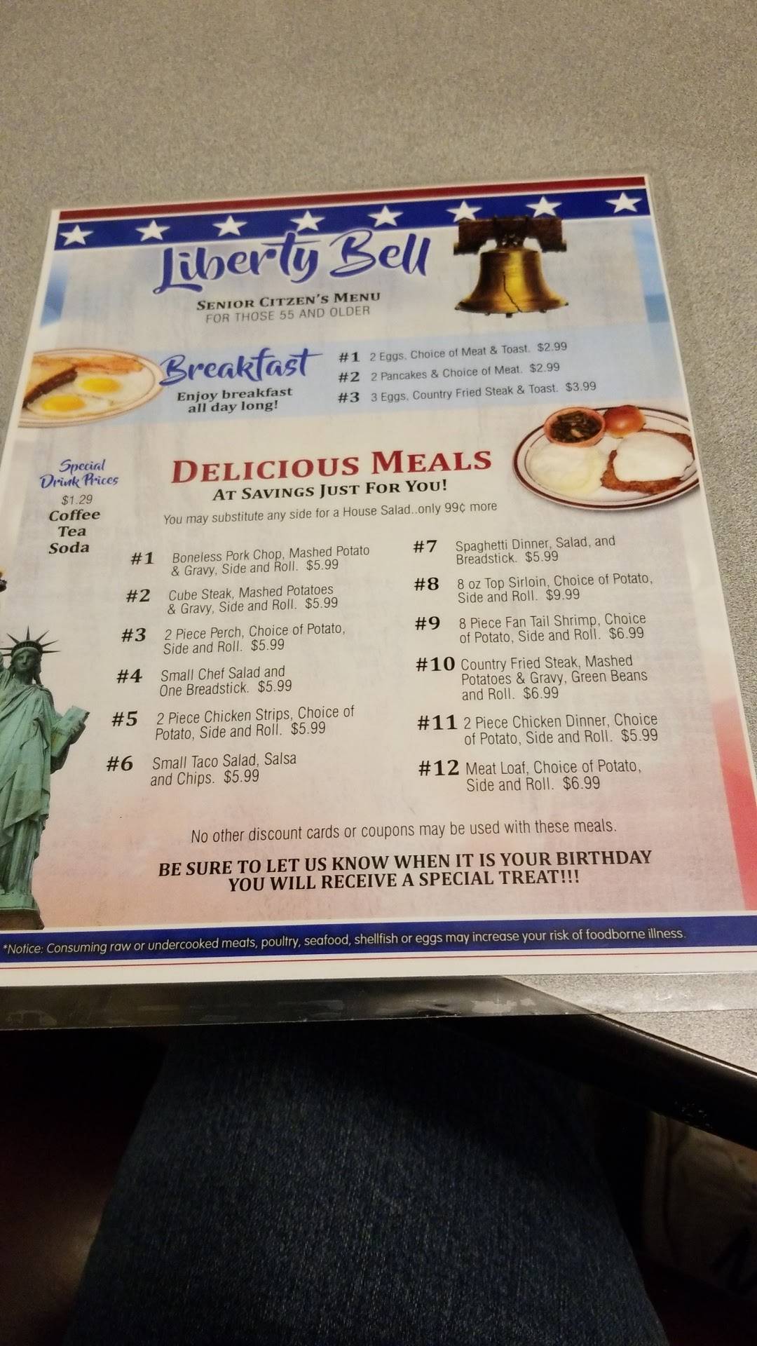 Menu at Liberty Bell Restaurant, Liberty