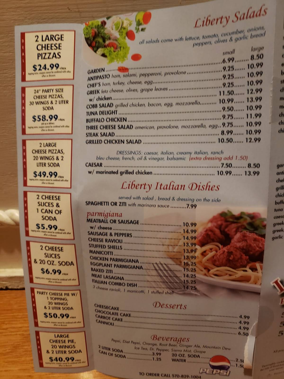Menu at Liberty Pizza pizzeria, Wilkes-Barre