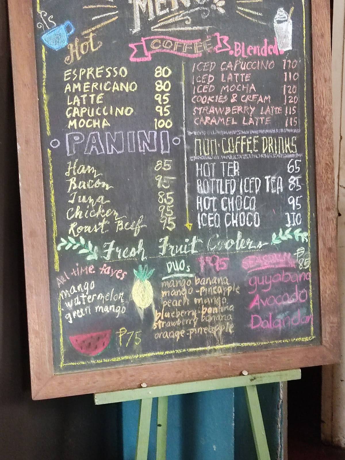Menu at Libro cafe, Tacloban City