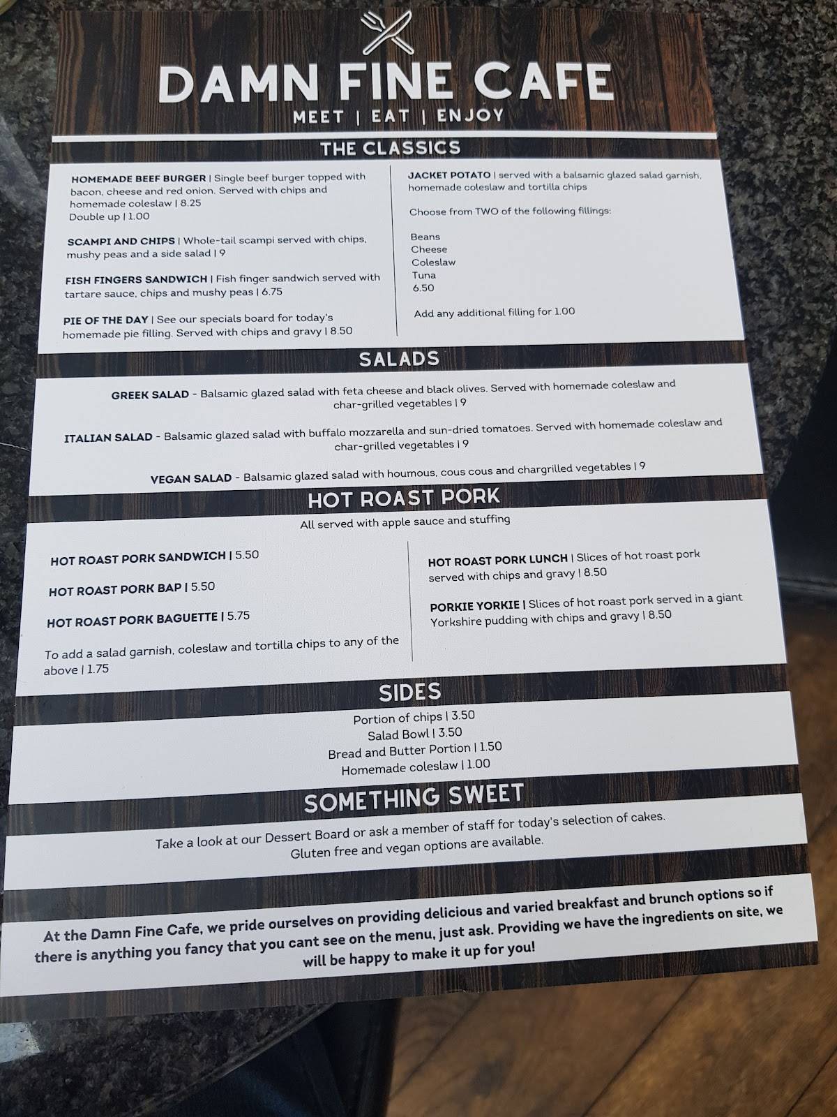 Menu at Damn Fine Cafe, Lichfield