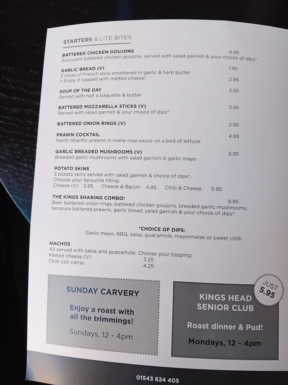 Menu at Kings Head pub & bar, Lichfield