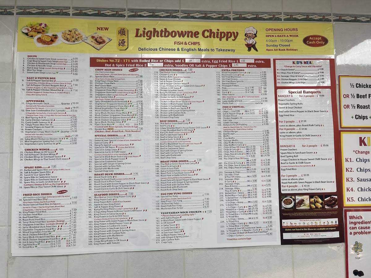 Menu at Lightbowne Chippy restaurant, Manchester, 362 Lightbowne Rd
