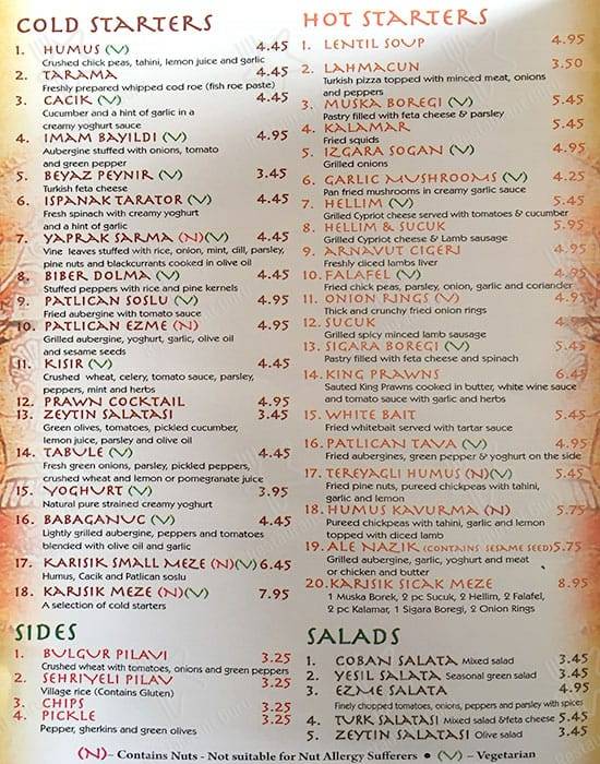 Menu at K-Likya Ocakbaşı Restaurant, Borehamwood, 49 Shenley Rd