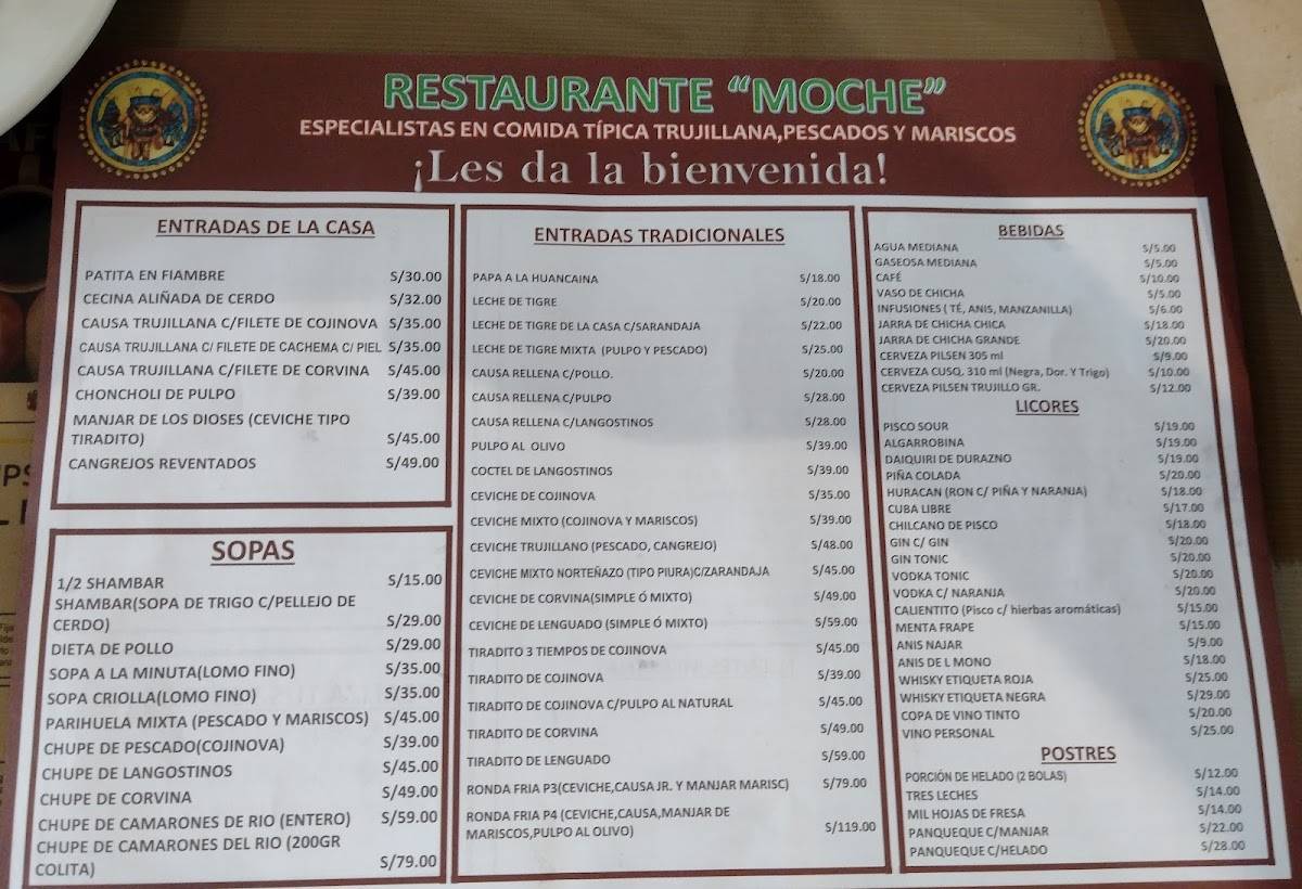 Carta de Restaurante Moche San Borja, San Borja, Av. San Luis 2203