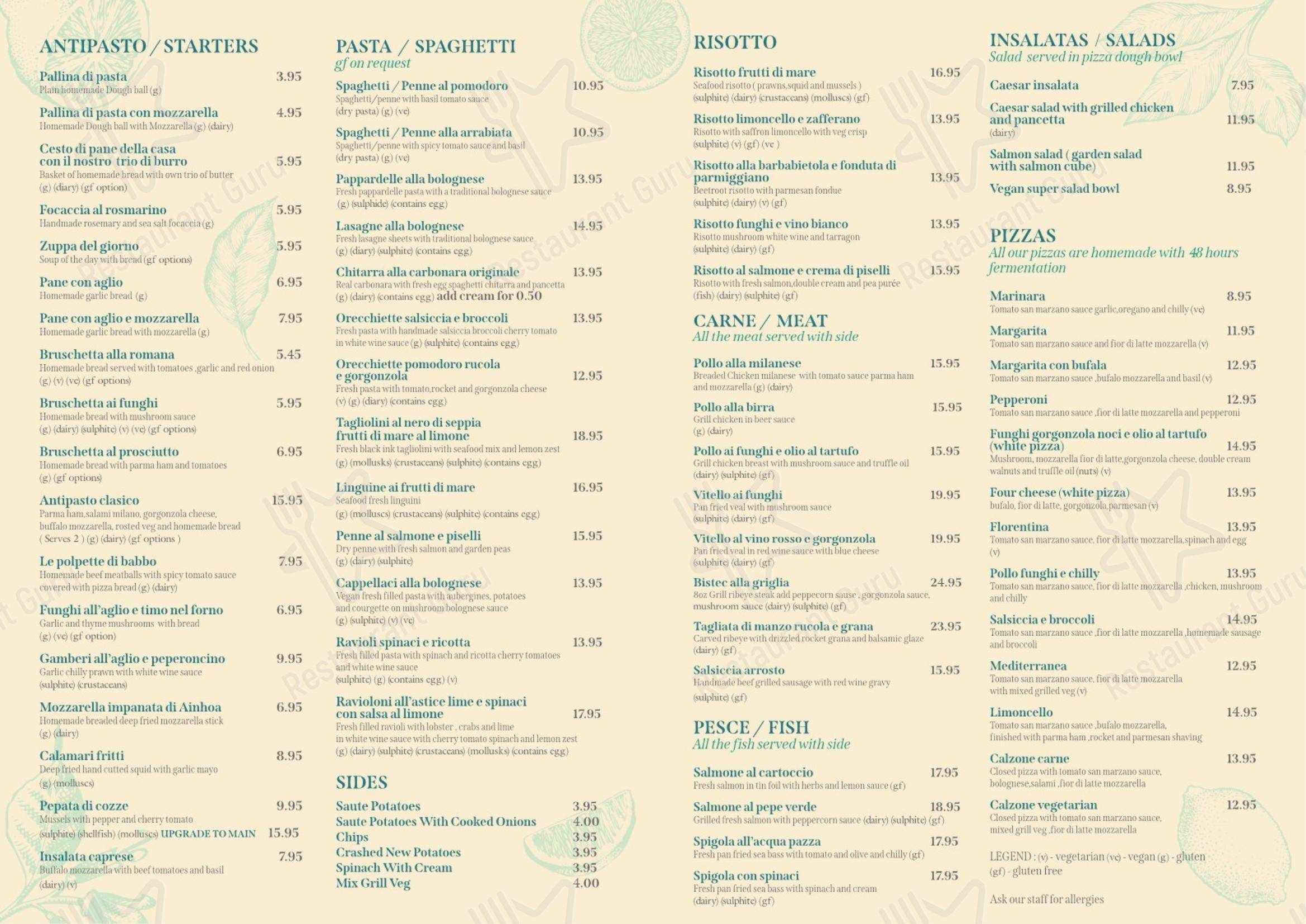 Menu at Limoncello Ristorante restaurant, Solihull