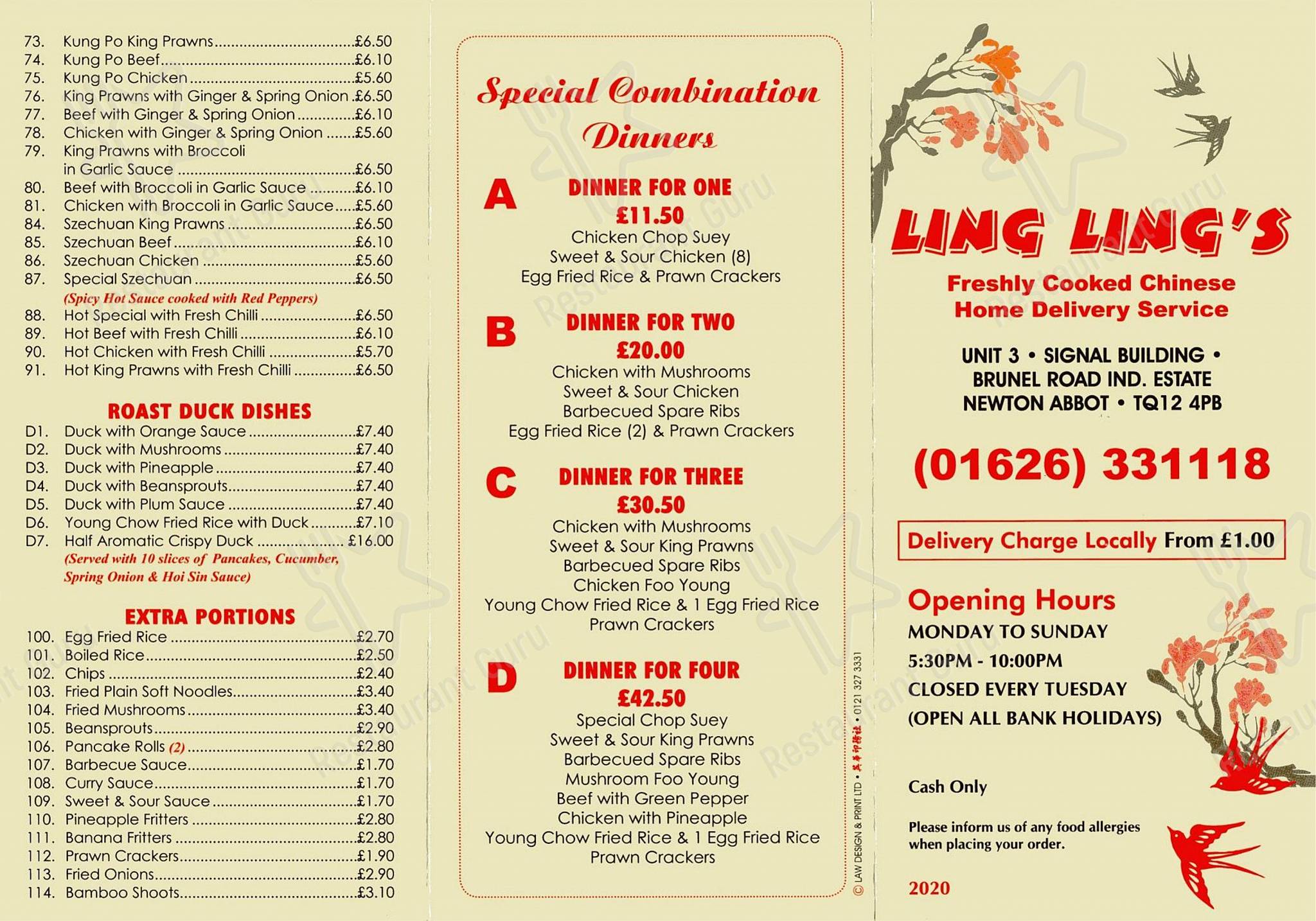 Menu at Ling Ling's fast food, Newton Abbot