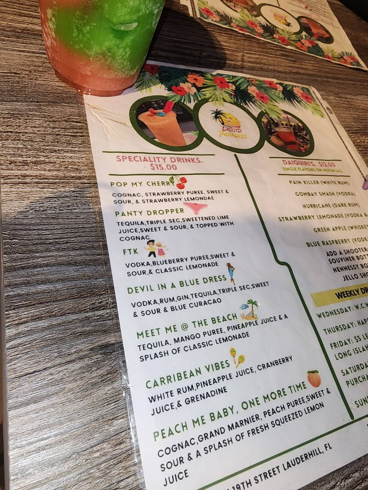 Menu at Liquid Paradise pub & bar, Lauderhill