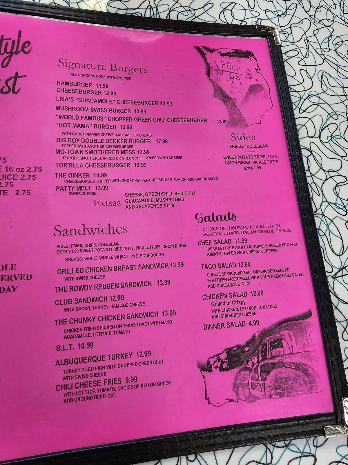 Menu at Lisa's Grill restaurant, Moriarty