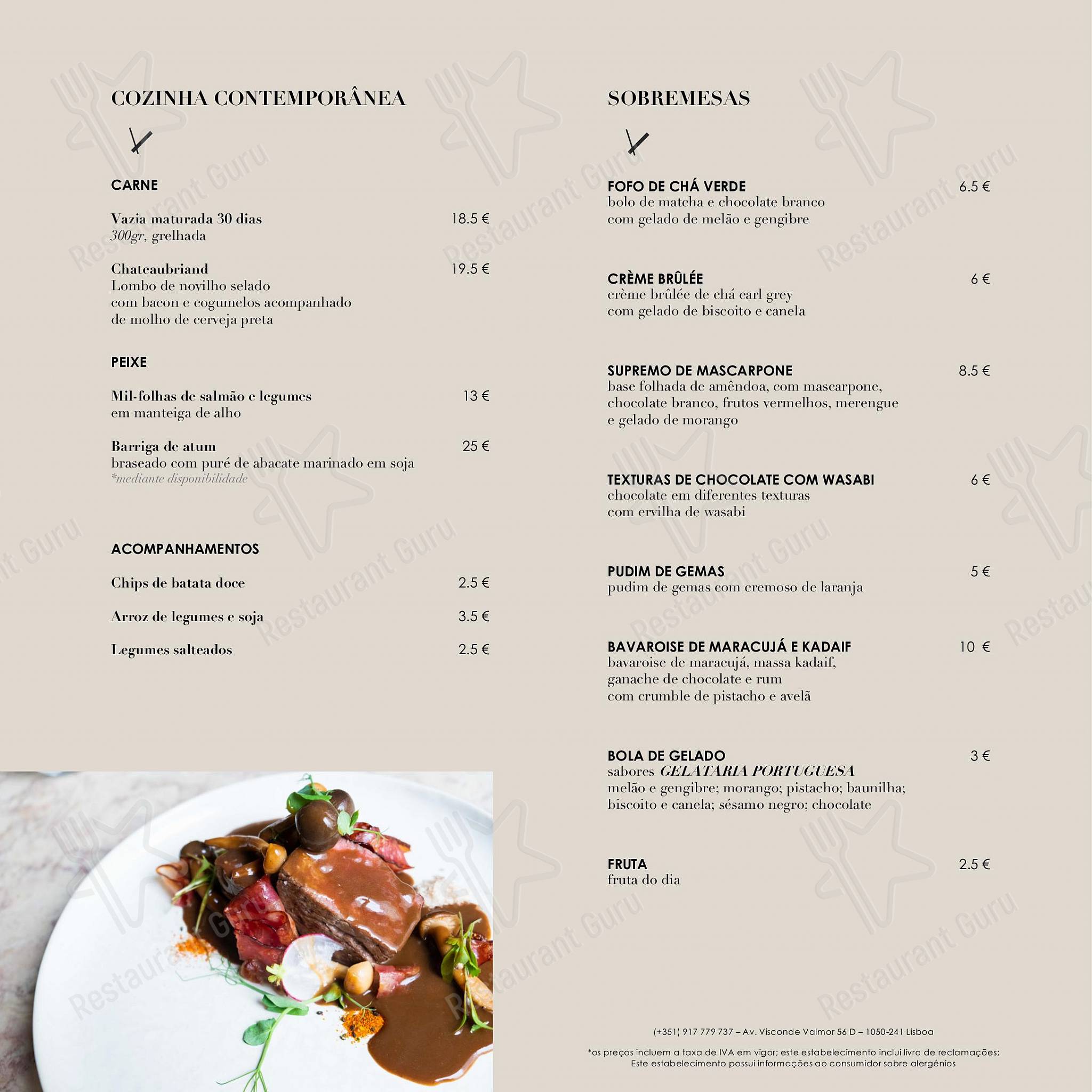 Menu em Nómada restaurante, Lisboa, Av. Visc. de Valmor 56E