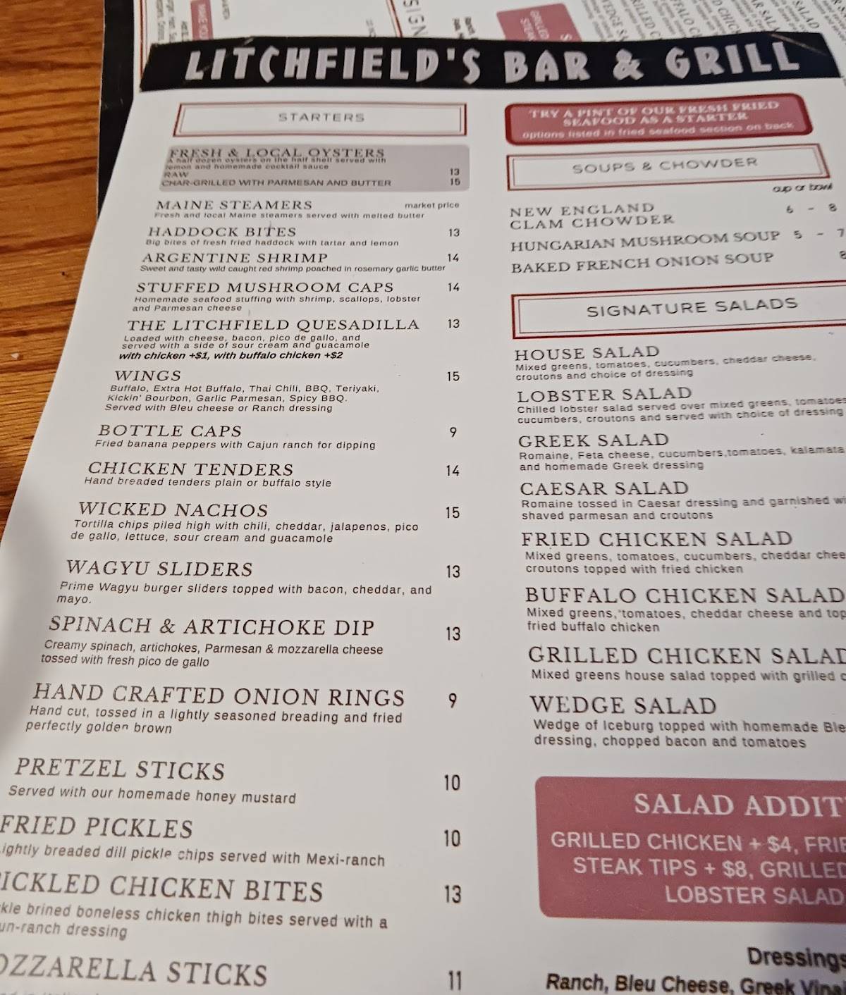 Menu at Litchfield's Bar and Grill, Wells