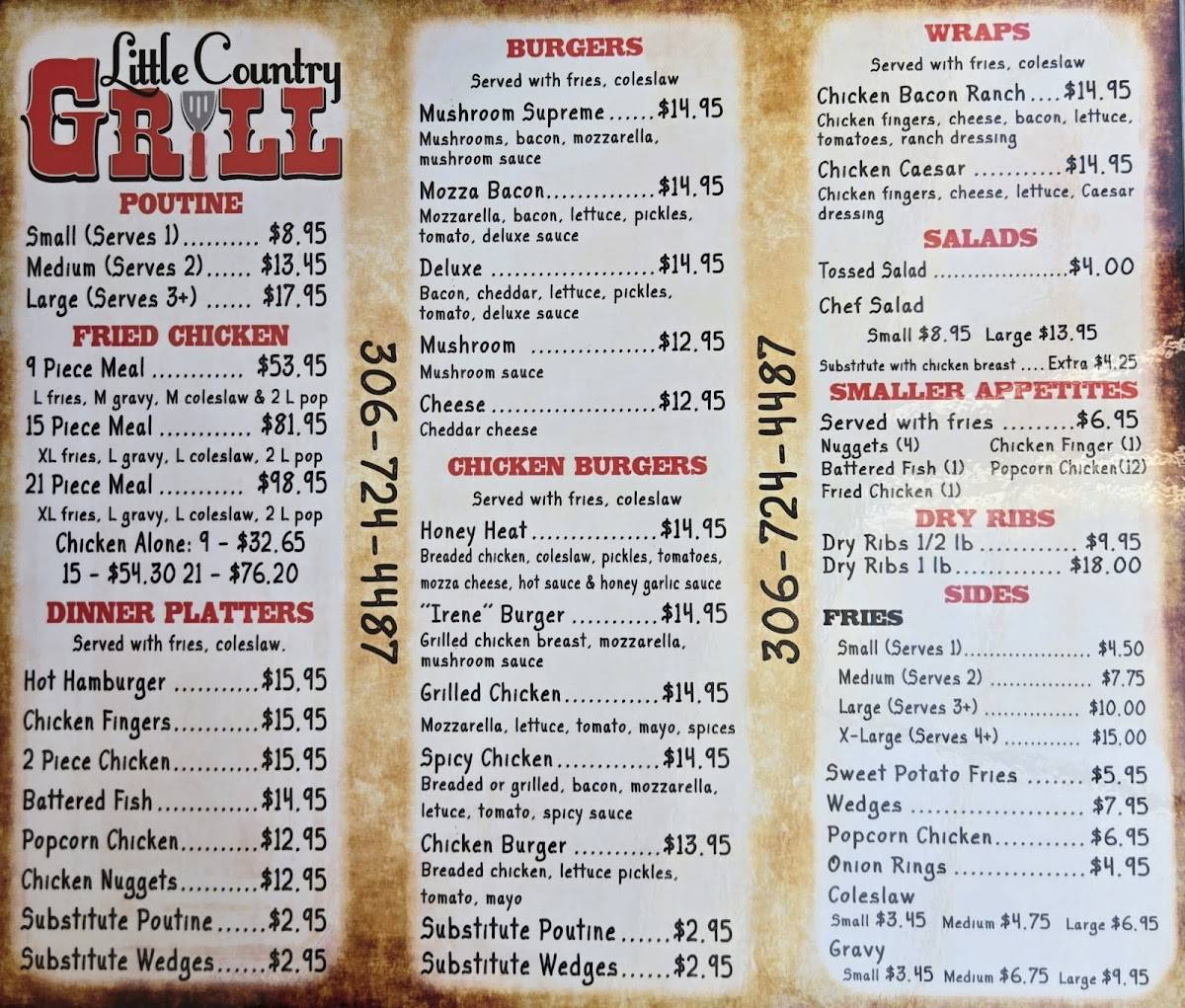 Menu at Little Country Grill restaurant, Victoire