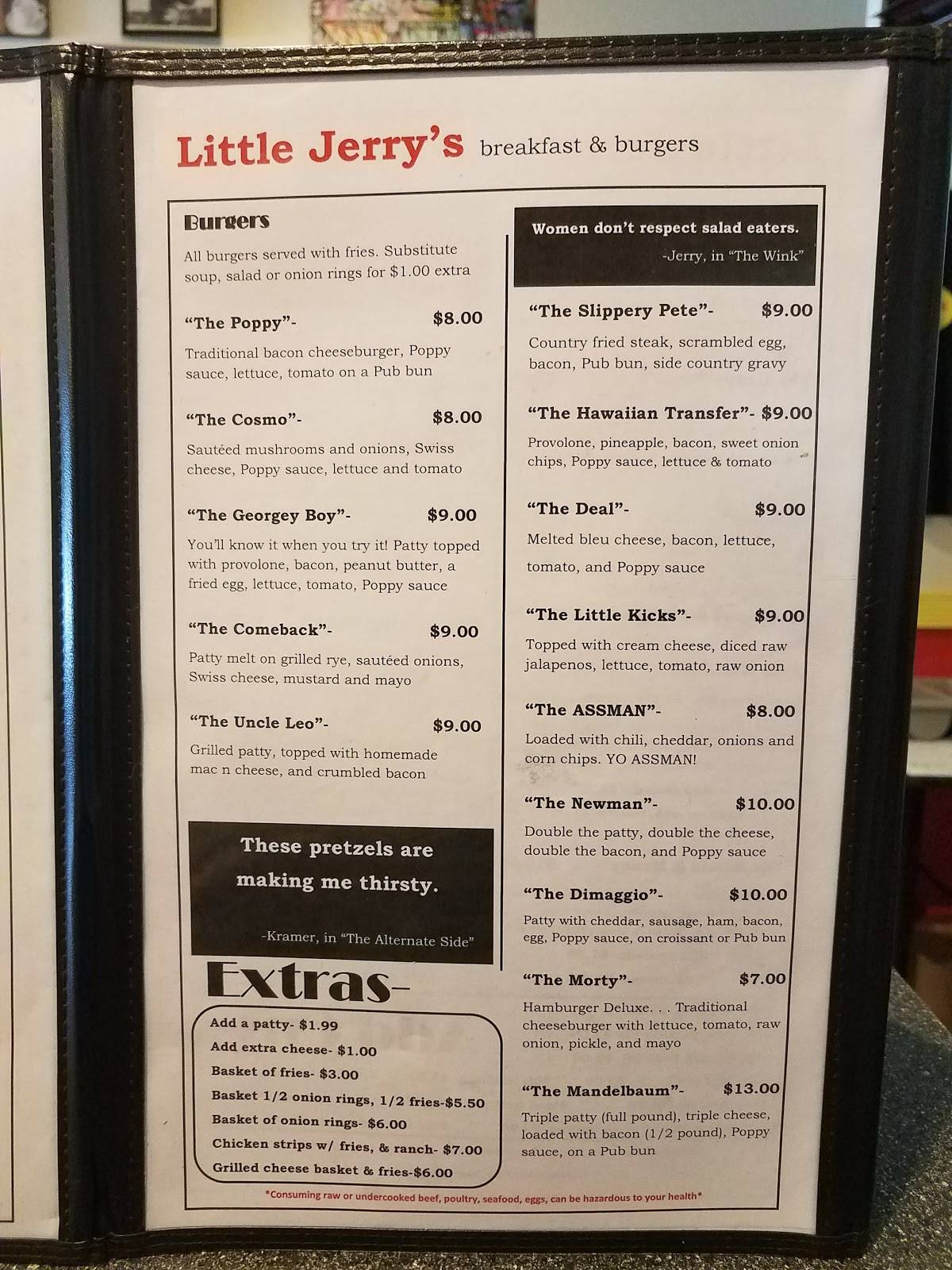 Menu at Little Jerry's restaurant, Tacoma, Park Ave. S