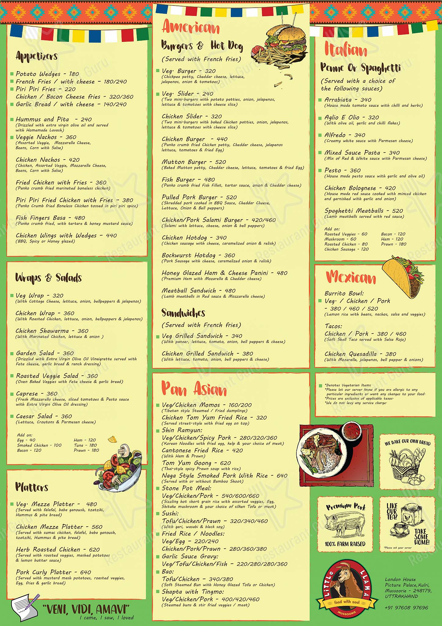 Menu at Little Llama Cafe, Mussoorie, 1