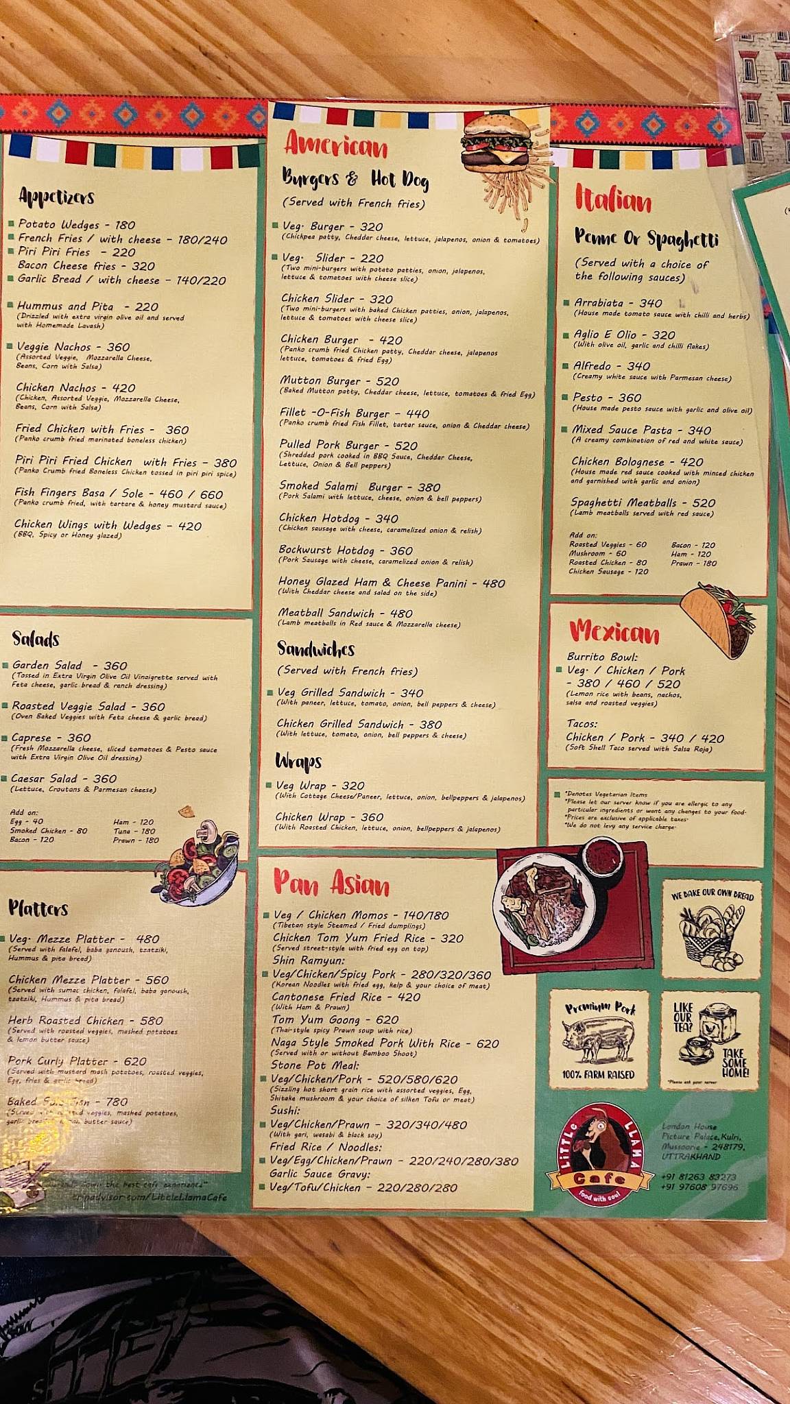 Menu at Little Llama Cafe, Mussoorie, 1