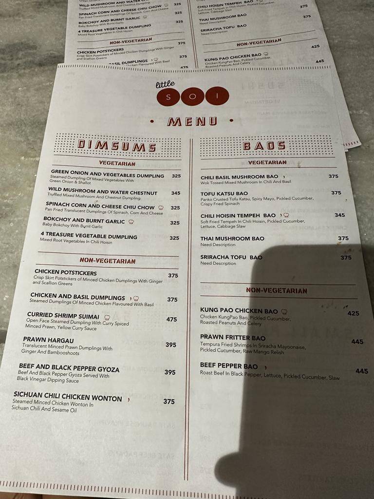 Menu at Little Soi, Ernakulam