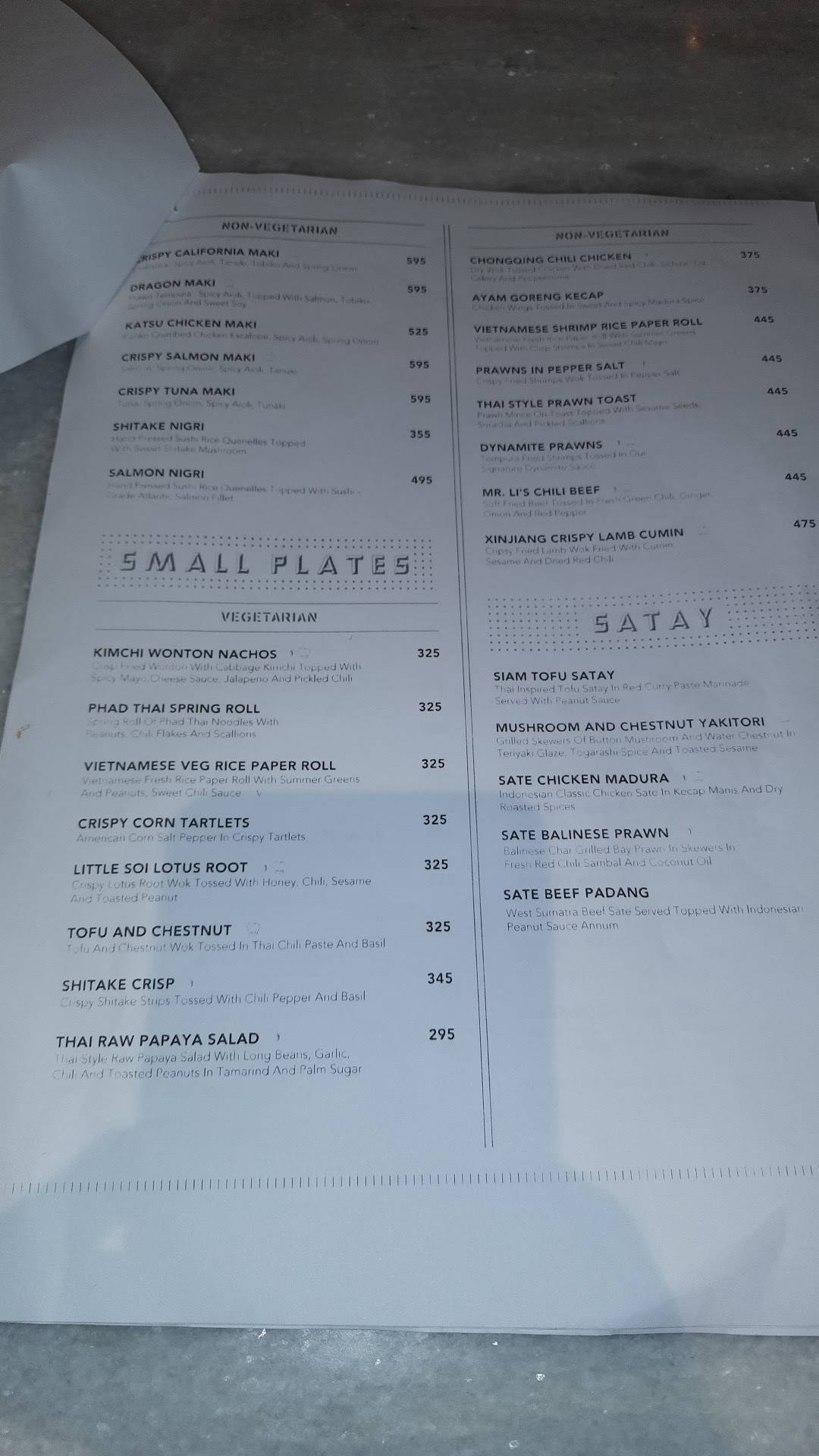 Menu at Little Soi, Ernakulam