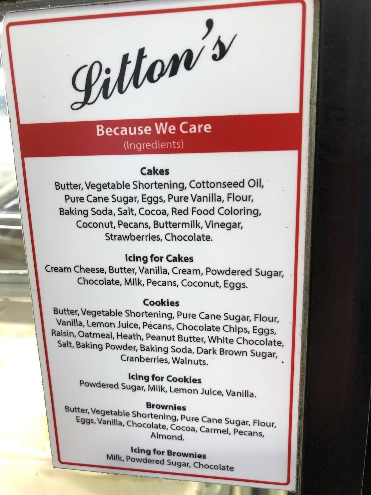 Menu at Litton's restaurant, Knoxville