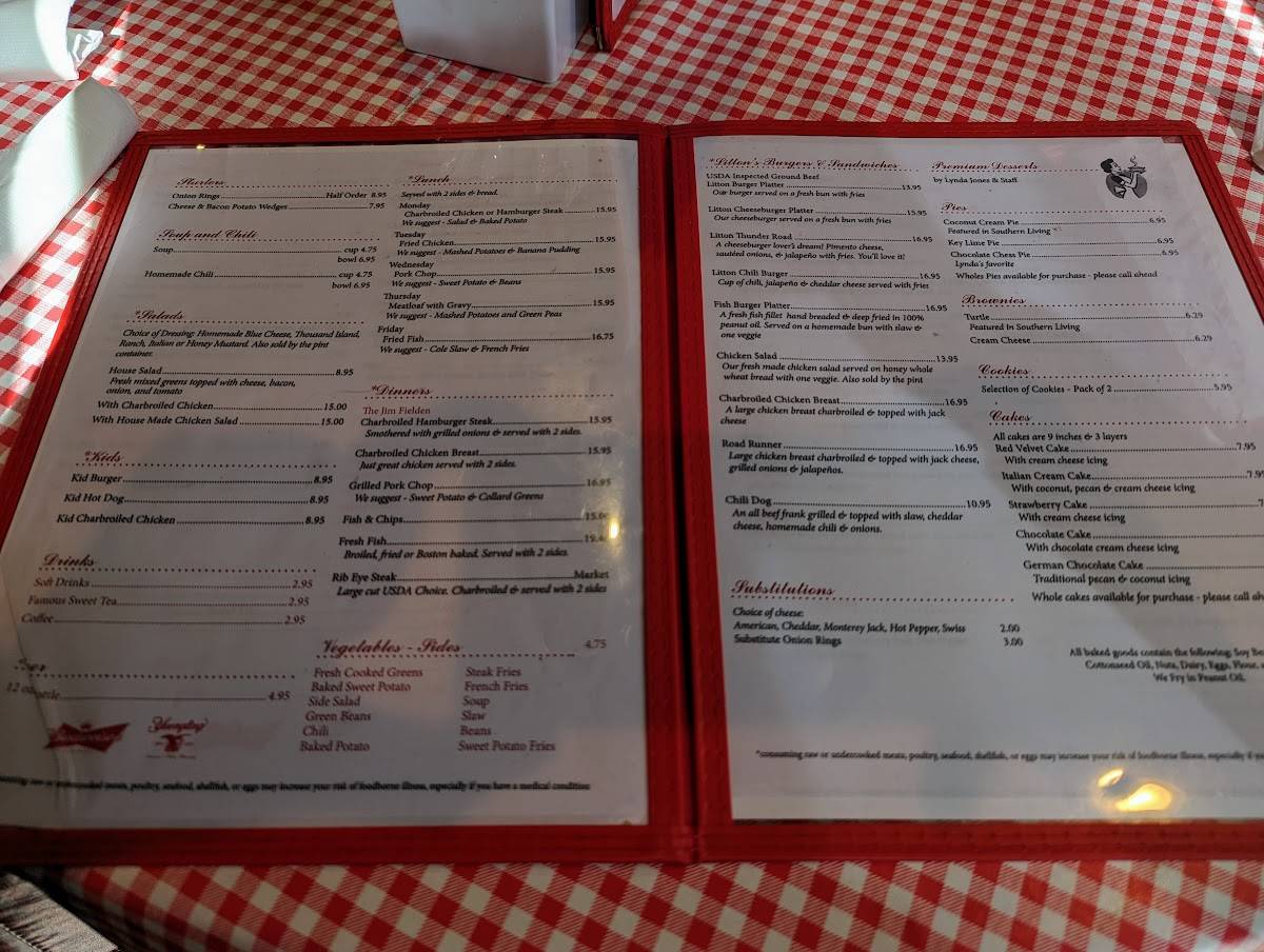 Menu at Litton's restaurant, Knoxville