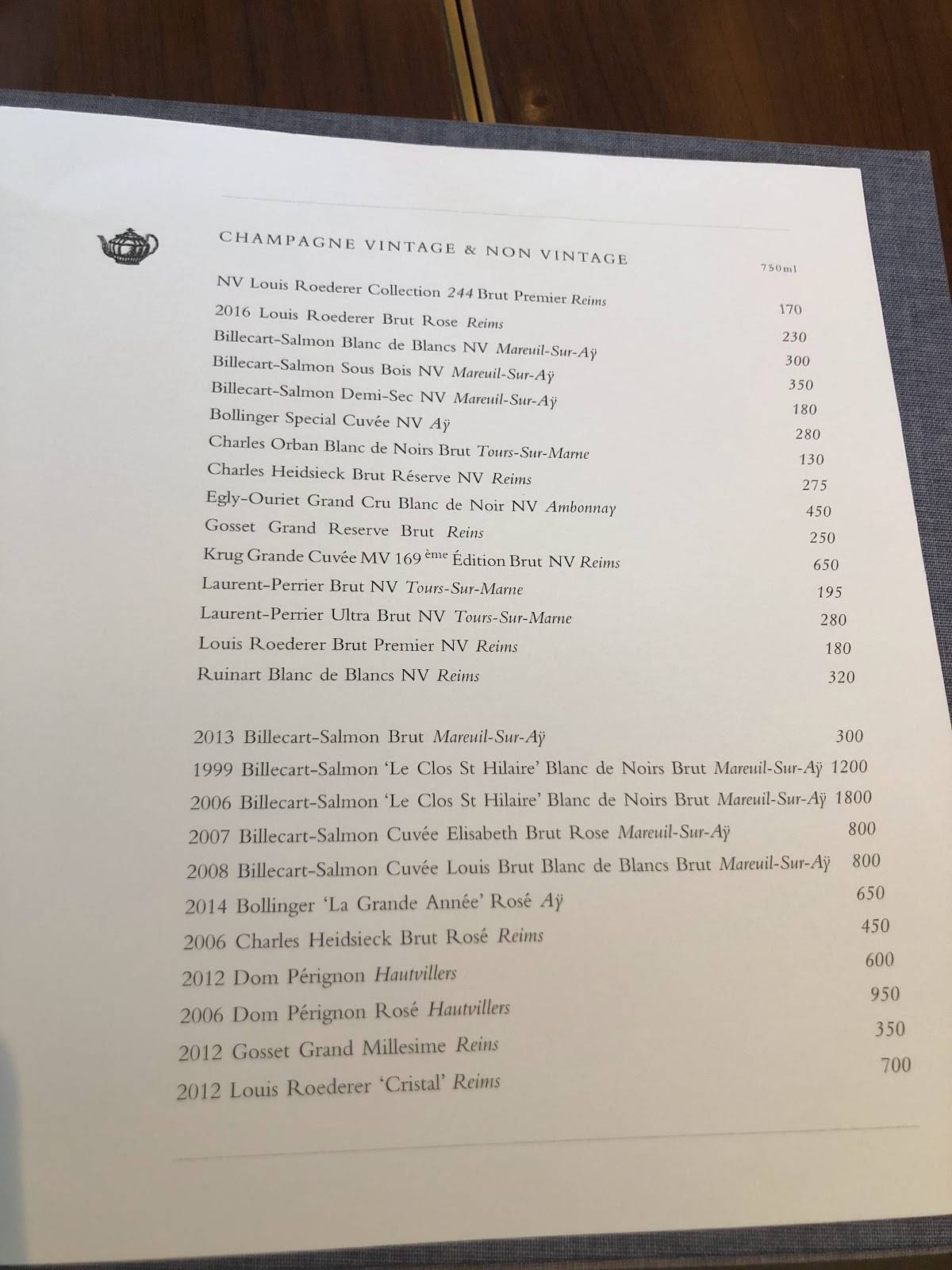 Menu at Living Room restaurant, Auckland, Park Hyatt Auckland 99 Halsey St