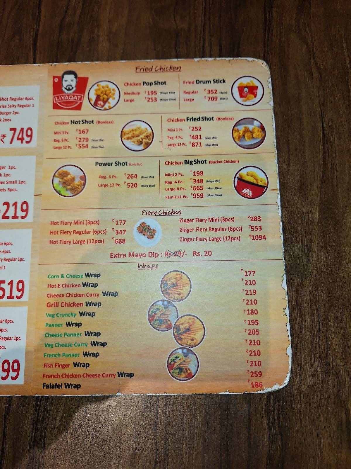 Menu at Liyaqat Fried Chicken, Nagercoil