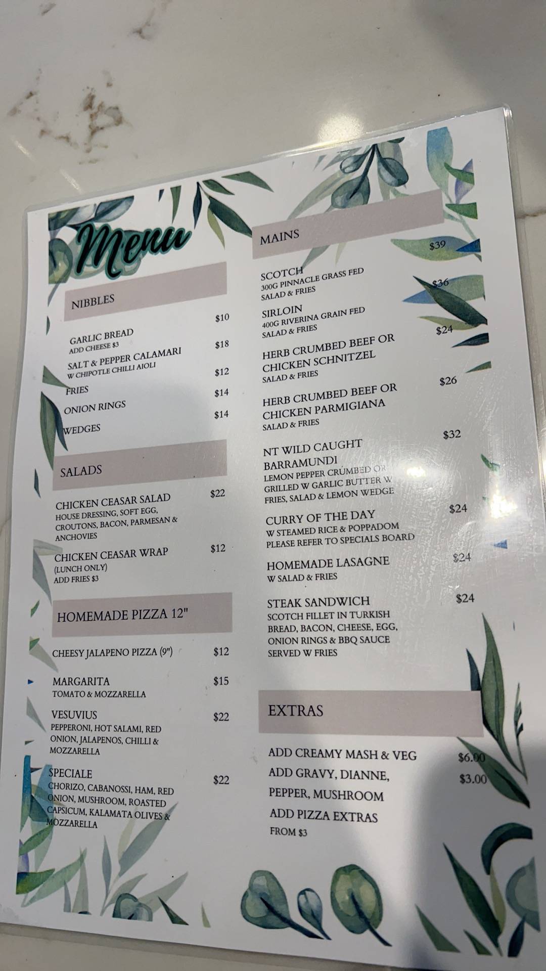 Menu at Lizards Bar and Restaurant, Darwin City