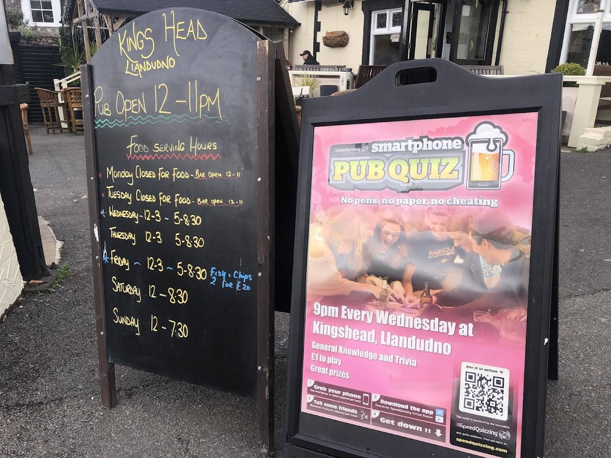 Menu at Kings Head pub & bar, Llandudno