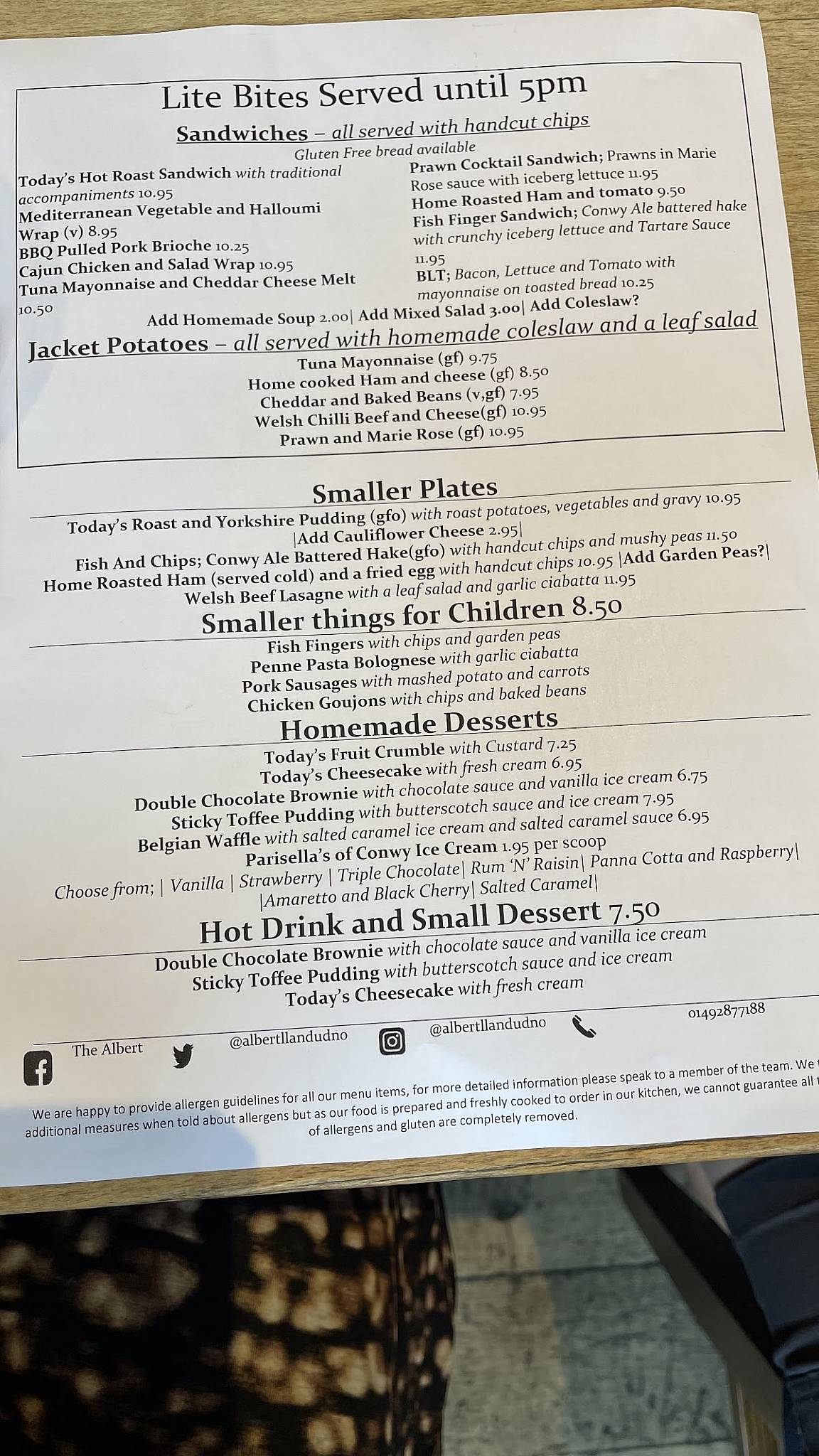 Menu at The Albert pub & bar, Llandudno