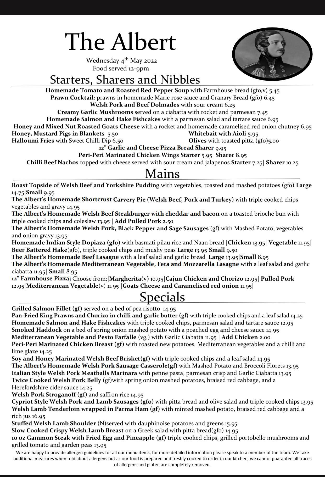 Menu at The Albert pub & bar, Llandudno