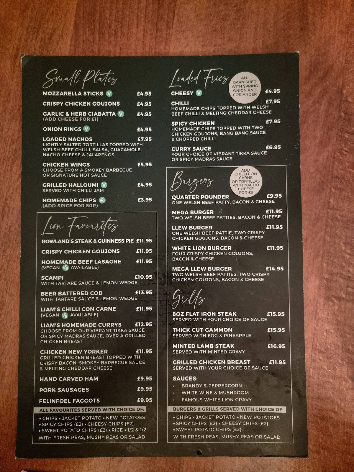 Menu at The White Lion pub & bar, Llanelli, White Lion