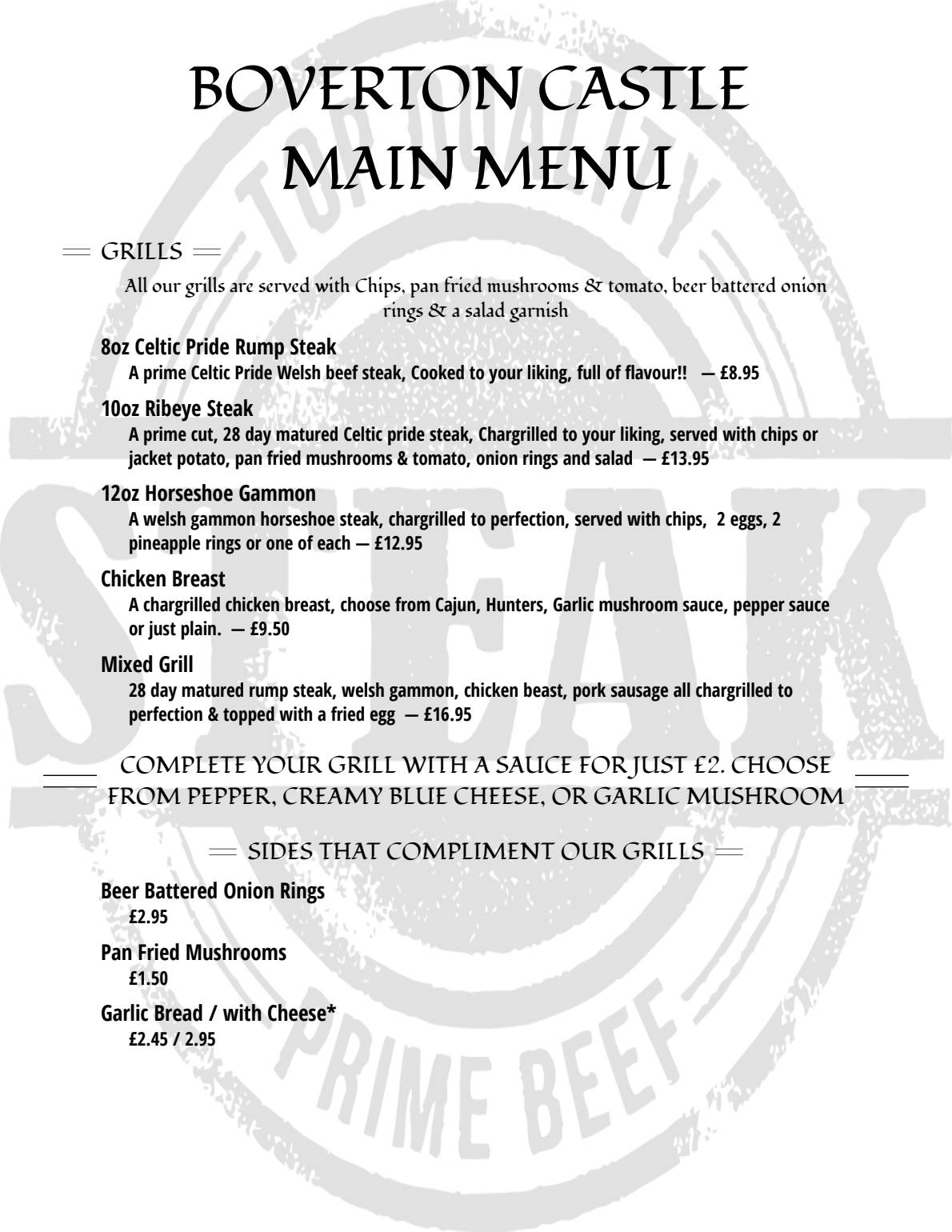 Menu at The Boverton Castle pub & bar, Llantwit Major