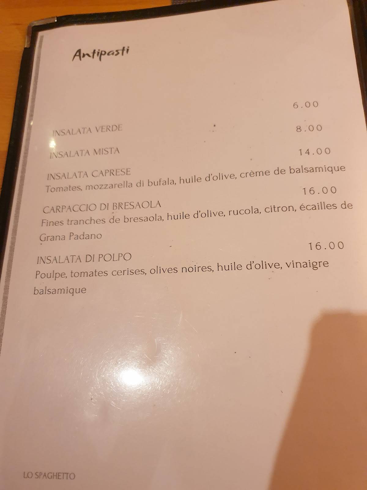 Speisekarte von Ristorante Lo Spaghetto, Bellerive VD