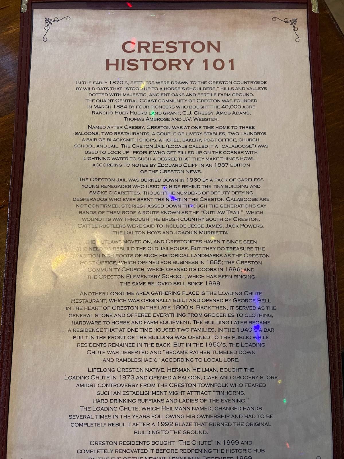 Menu at Loading Chute Restaurant and Barn, Creston