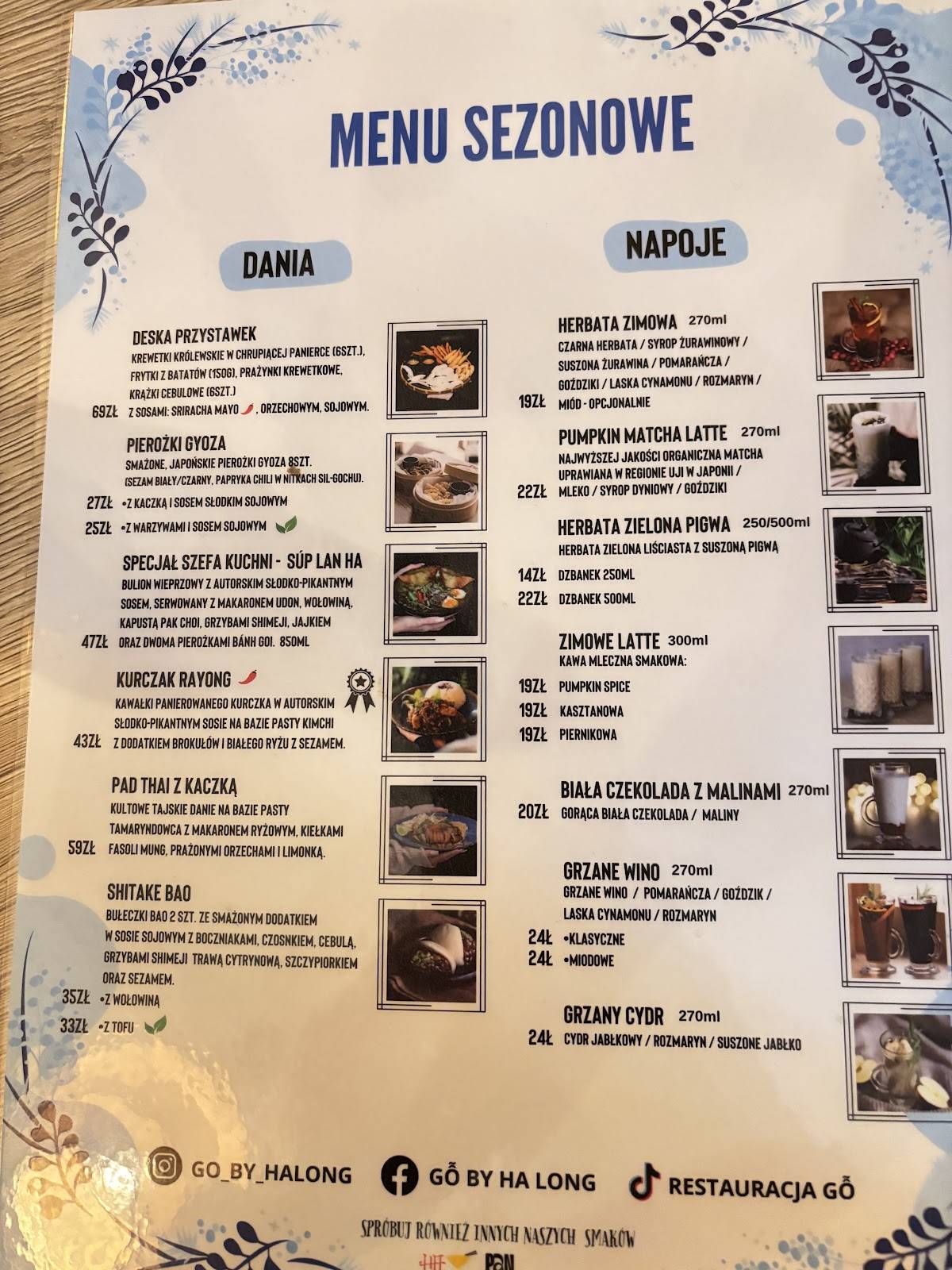 Menu at Restauracja Gỗ restaurant, Łódź