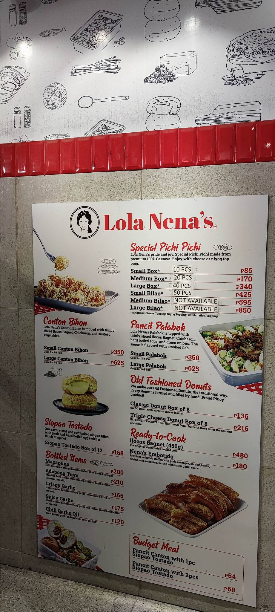 Menu at Lola Nena's, Valenzuela, 165 MacArthur Hwy
