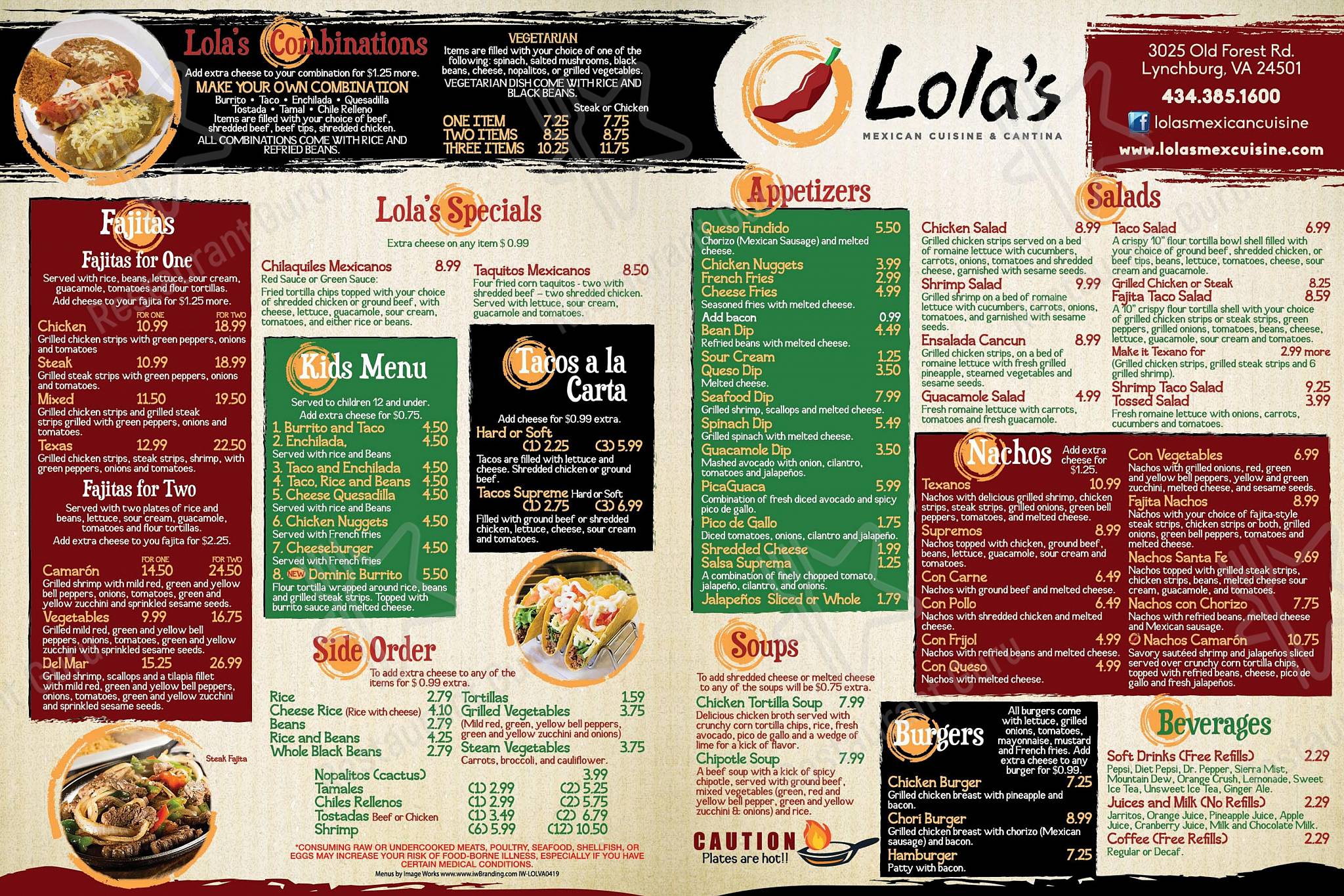 Menu at Lola's Mexican Cuisine & Cantina restaurant, Lynchburg