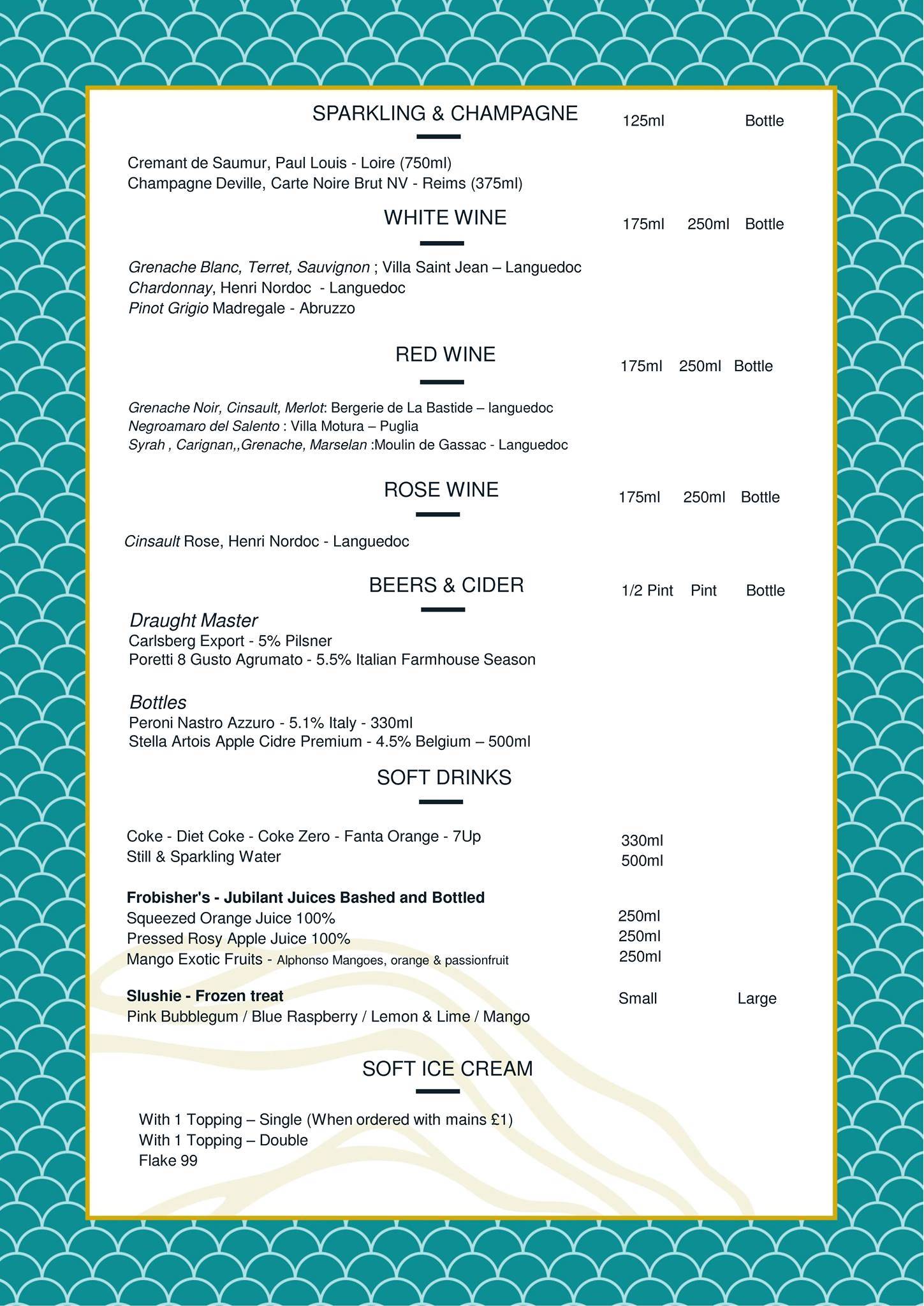 Menu at Catch Me restaurant, London