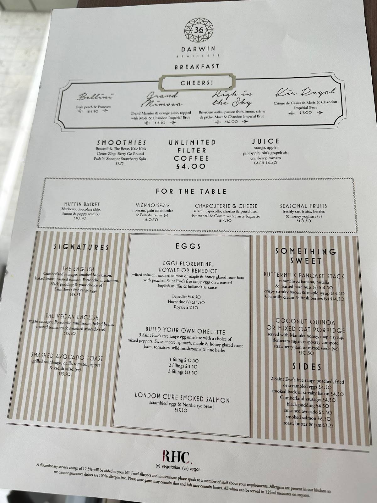 Menu at Darwin Brasserie pub & bar, London, Level 36