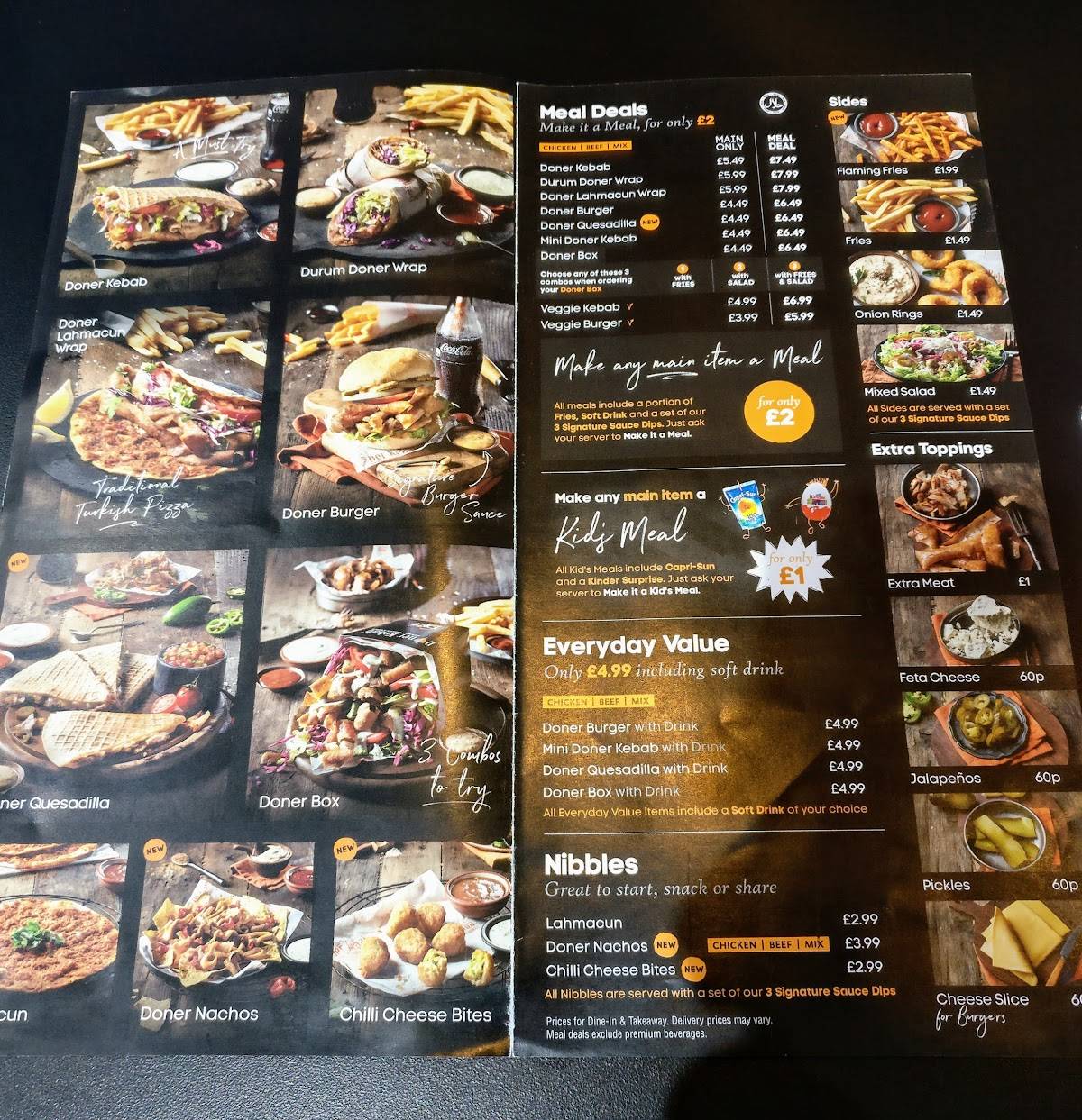Carta del restaurante German Doner Kebab, Londres, 50 Broadway