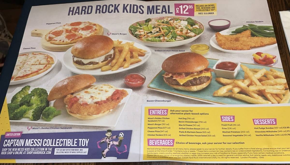 Menu at Hard Rock Cafe, London, Building