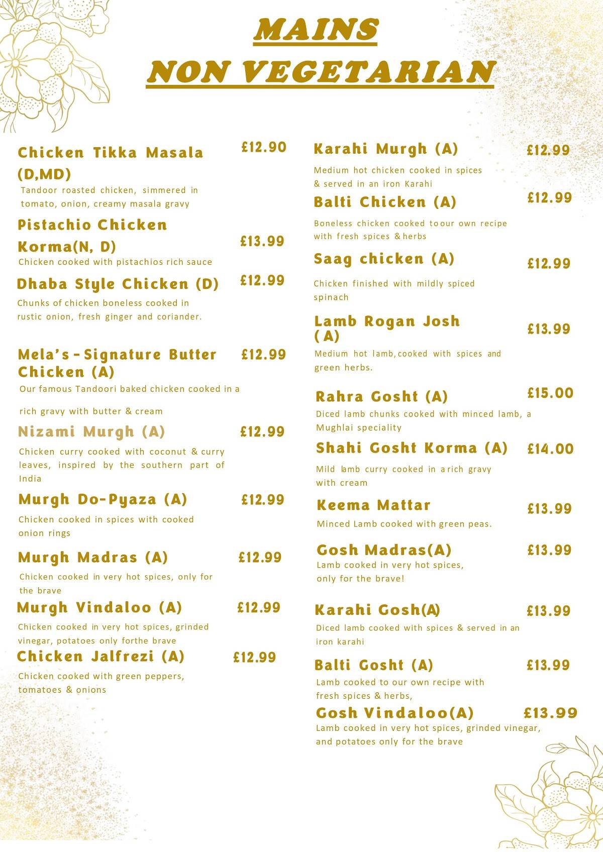 Menu at Mela Restaurant Fine Dining Restaurant in Ealing Best Indian ...