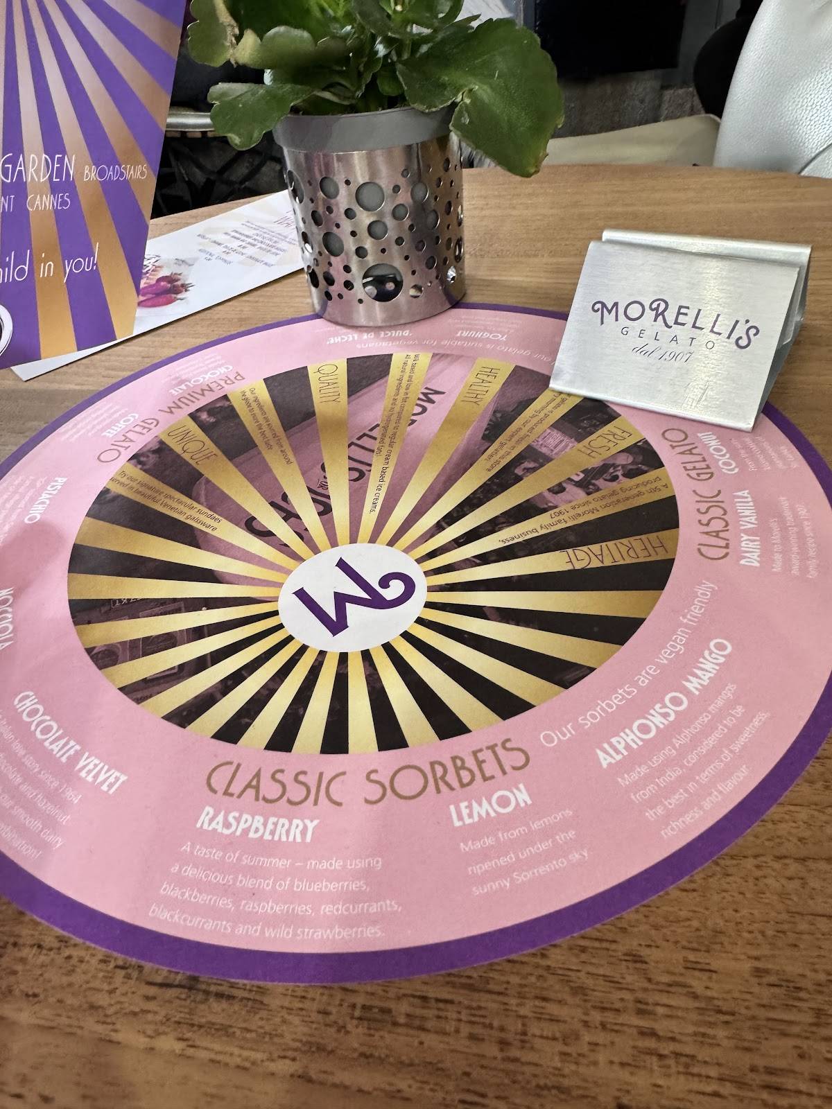 Menu at Morelli's Gelato desserts, London, 20A