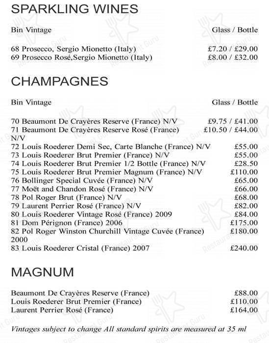 Menu at Smith's of Wapping restaurant, London, 22 Wapping High St