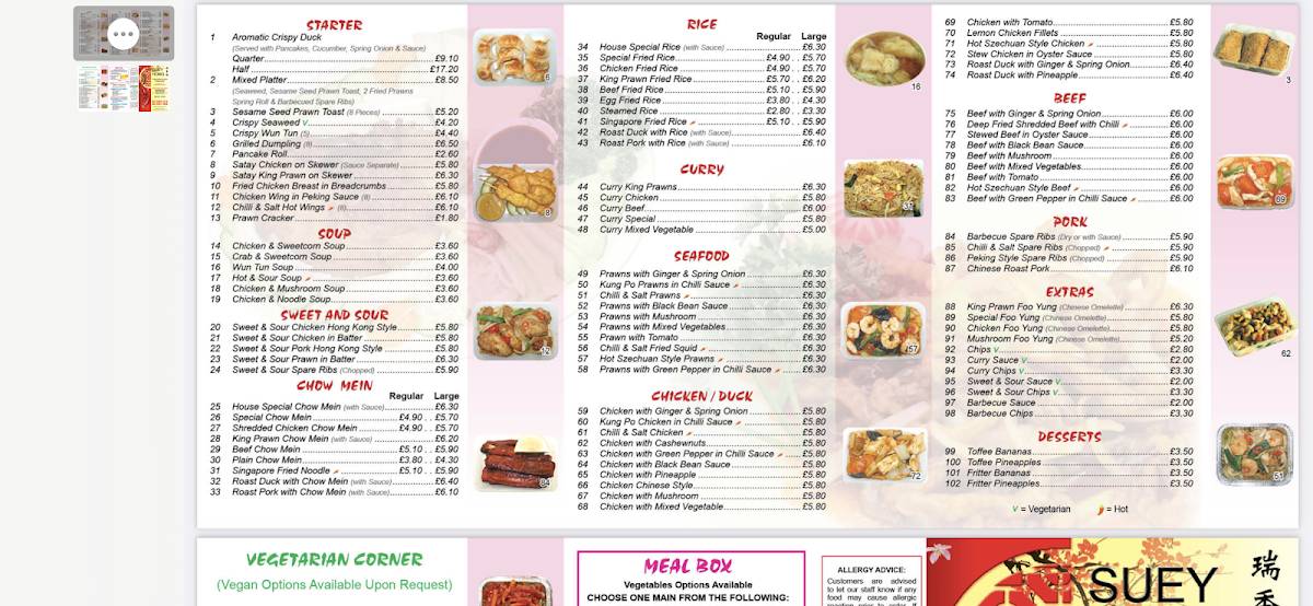 Menu at Suey Hong Chinese fast food, London