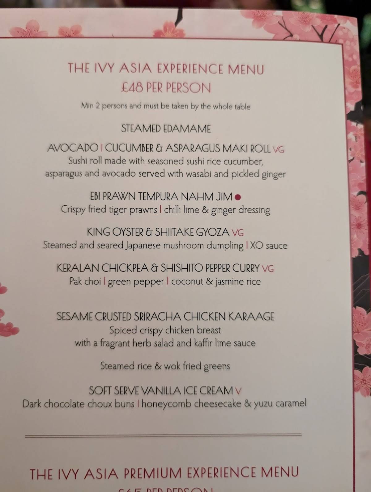 Menu at The Ivy Asia Chelsea restaurant, London