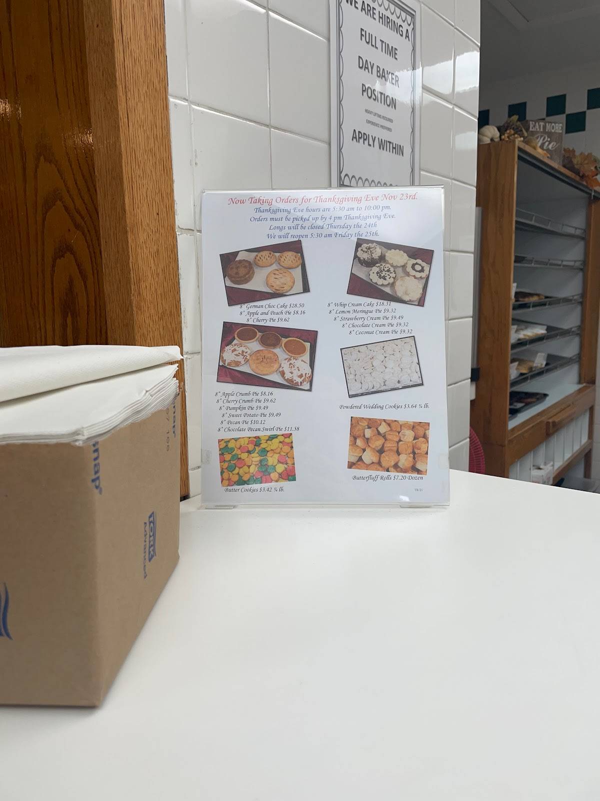 Menu at Long's Bakery, Indianapolis, N Tremont St