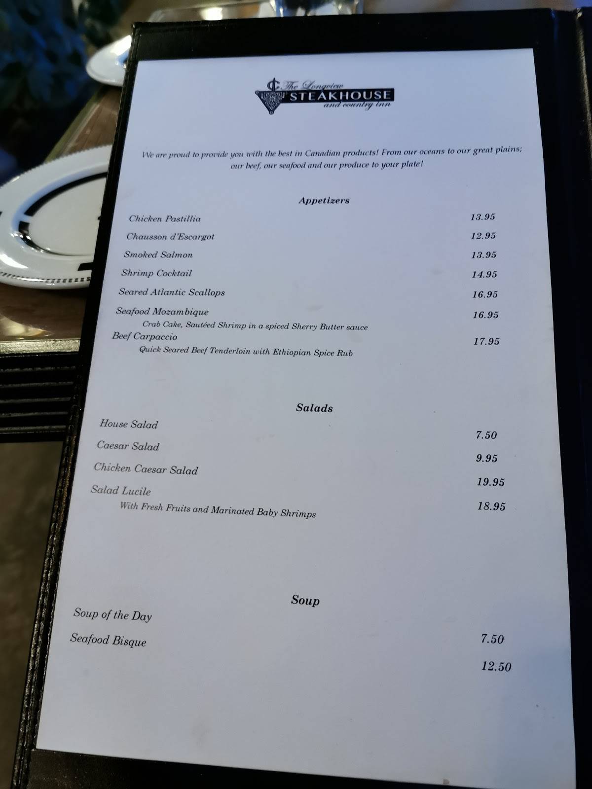 Menu at Longview Steakhouse, Longview, Highway 22 West