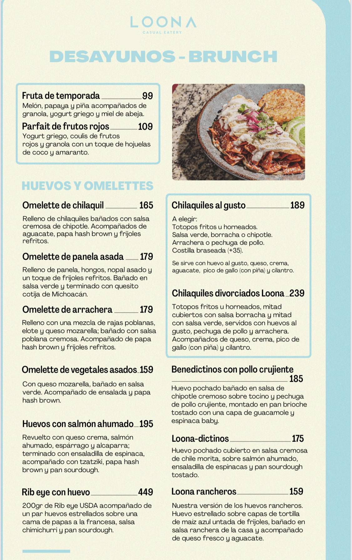 Carta del pub y bar Loona Casual Events, Tijuana