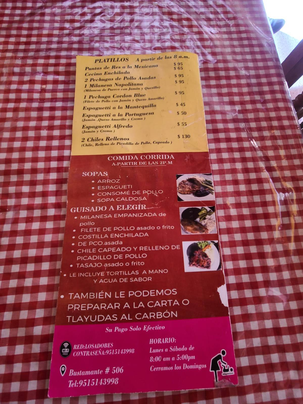 Carta del restaurante Los Adobes Oaxaqueños, Oaxaca, C. del Carlos ...