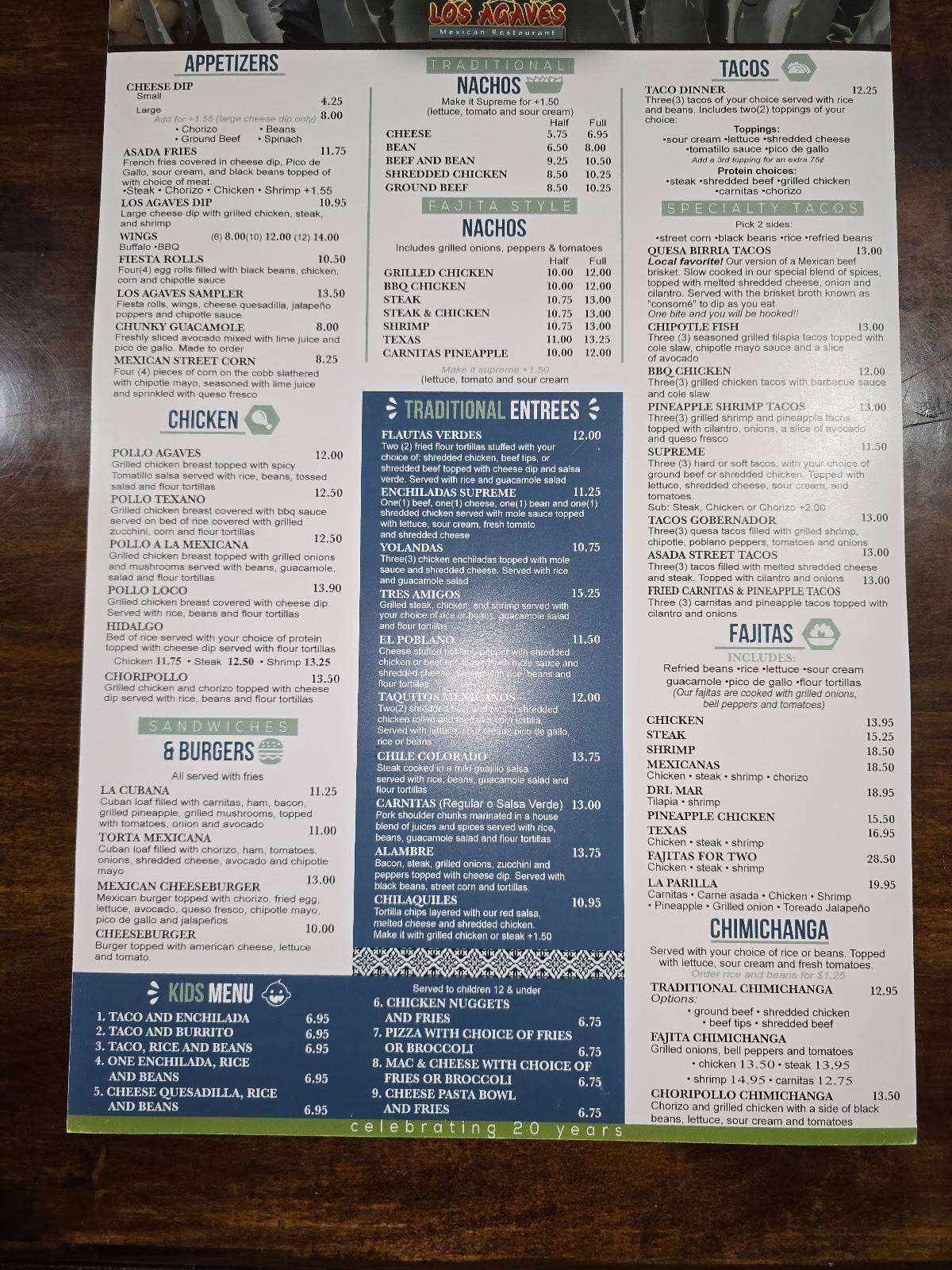Menu at Los Agaves restaurant, Dunbar, Dunbar Ave